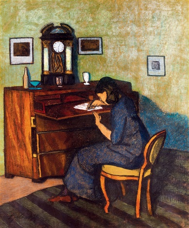 rezso-balint-woman-writing-letter-afternoon-lights-in-the-room ...